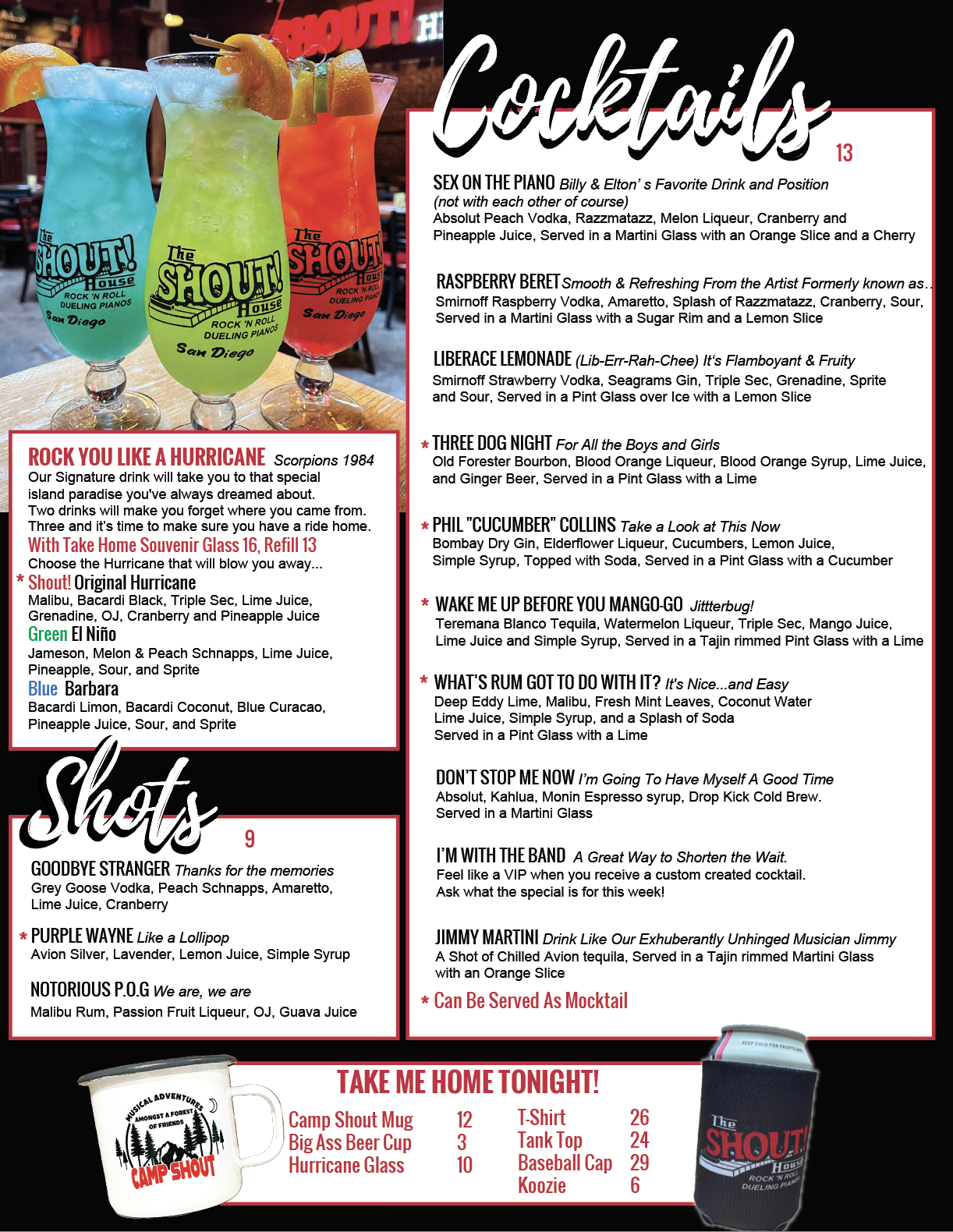 Downtown San Diego Restaurant | The Shout! House Menu