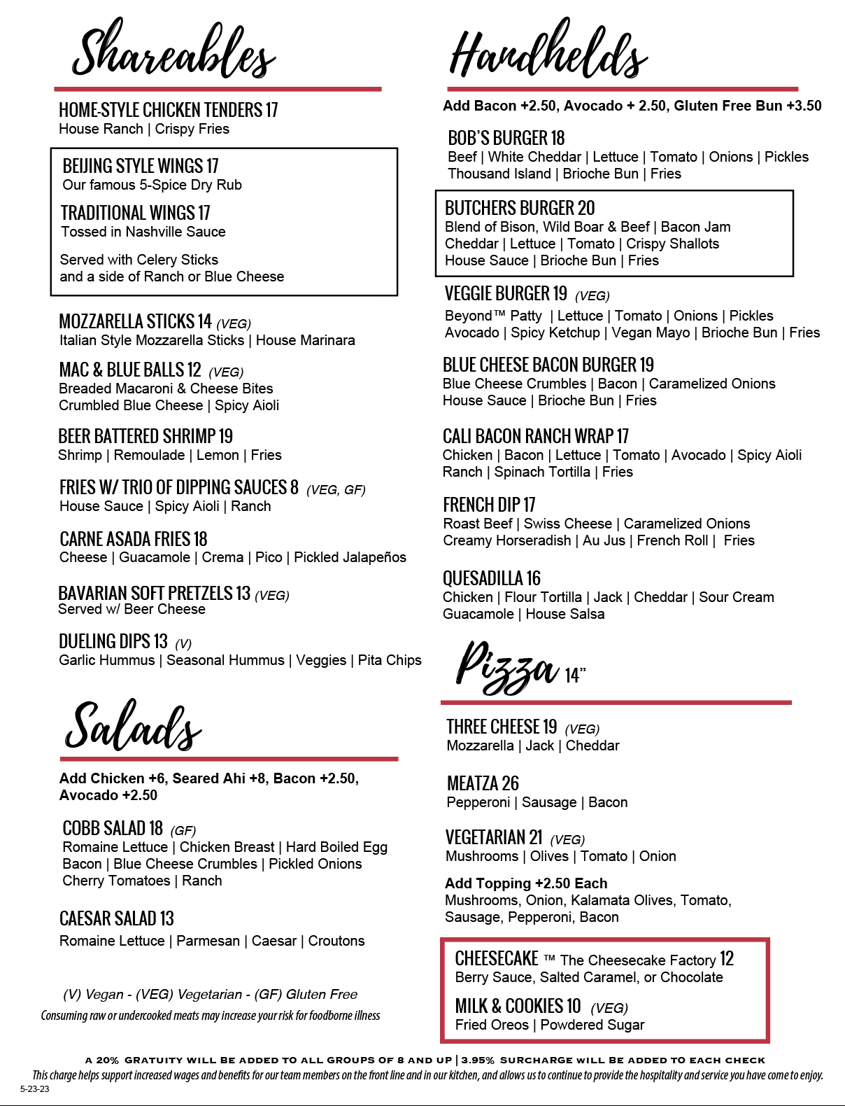 Downtown San Diego Restaurant | The Shout! House Menu